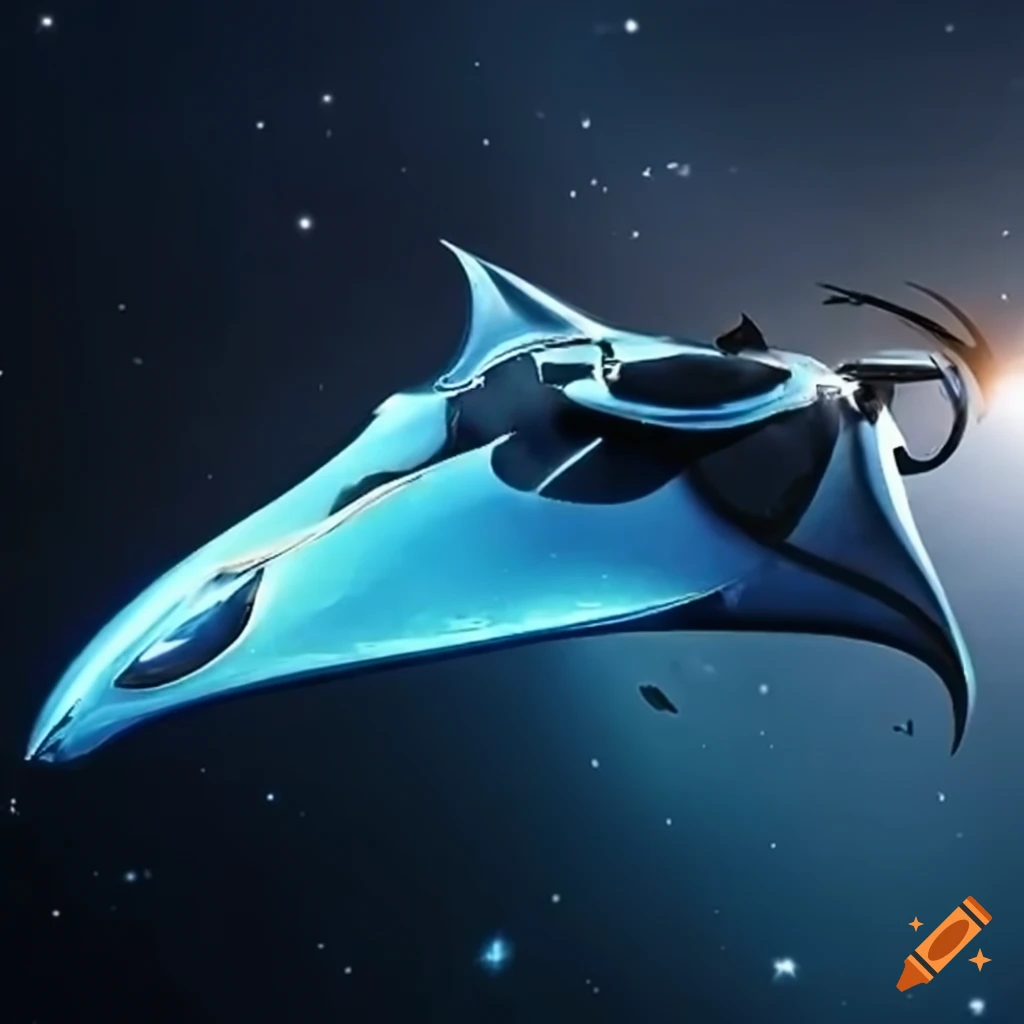 Futuristic manta ray-shaped space vehicle exploring galaxies on Craiyon