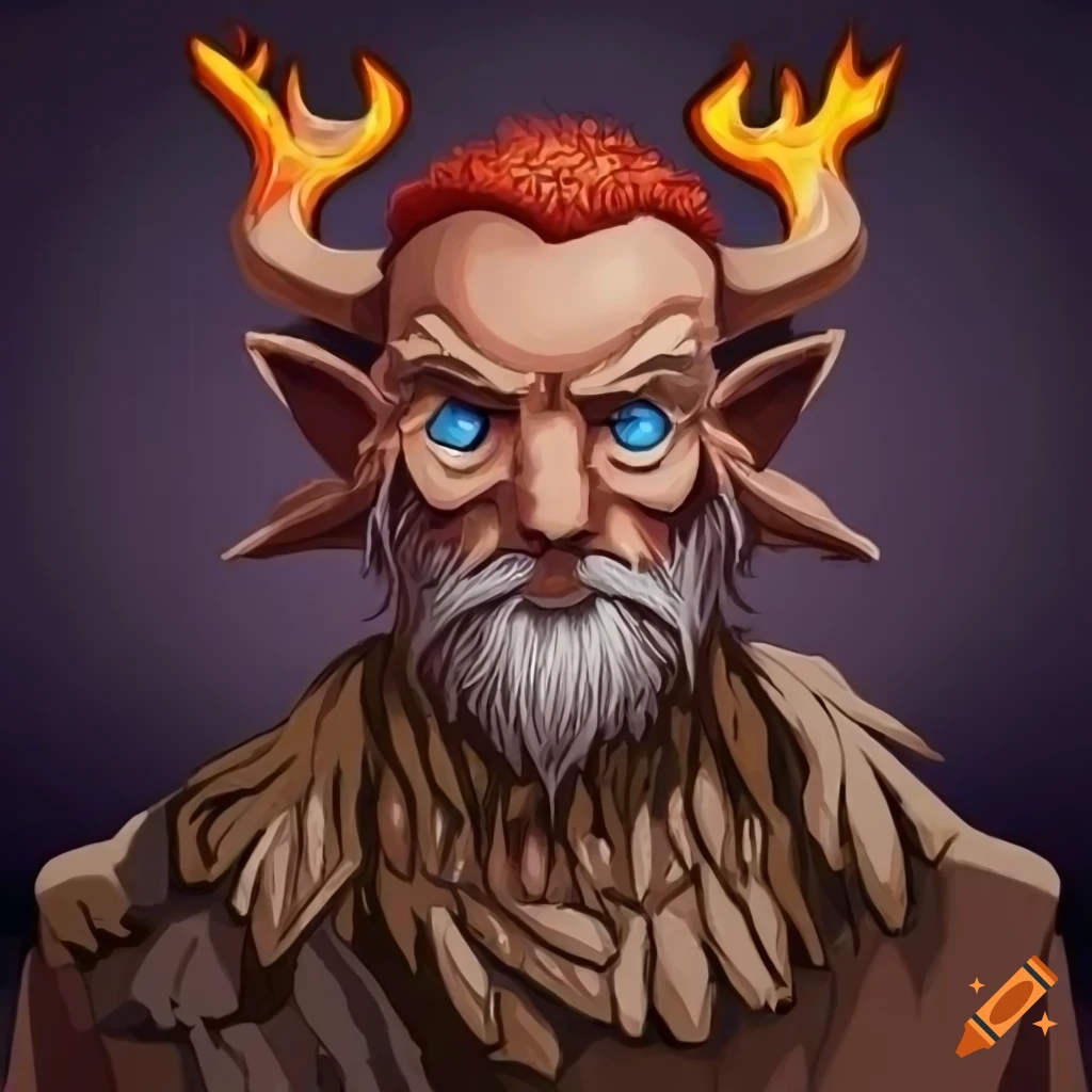Old Firbolg Druid With Blue Eyes Rock Skin Broken Antlers And Red Beard On Craiyon
