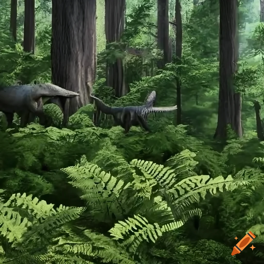 Three hypsilophodon dinosaurs in a cedar forest with dappled shadows on Craiyon