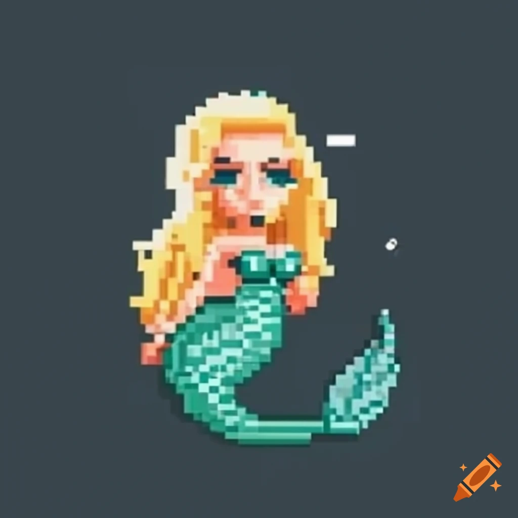 Blonde-haired mermaid corporate logo in 8-bit NES sprite style on Craiyon