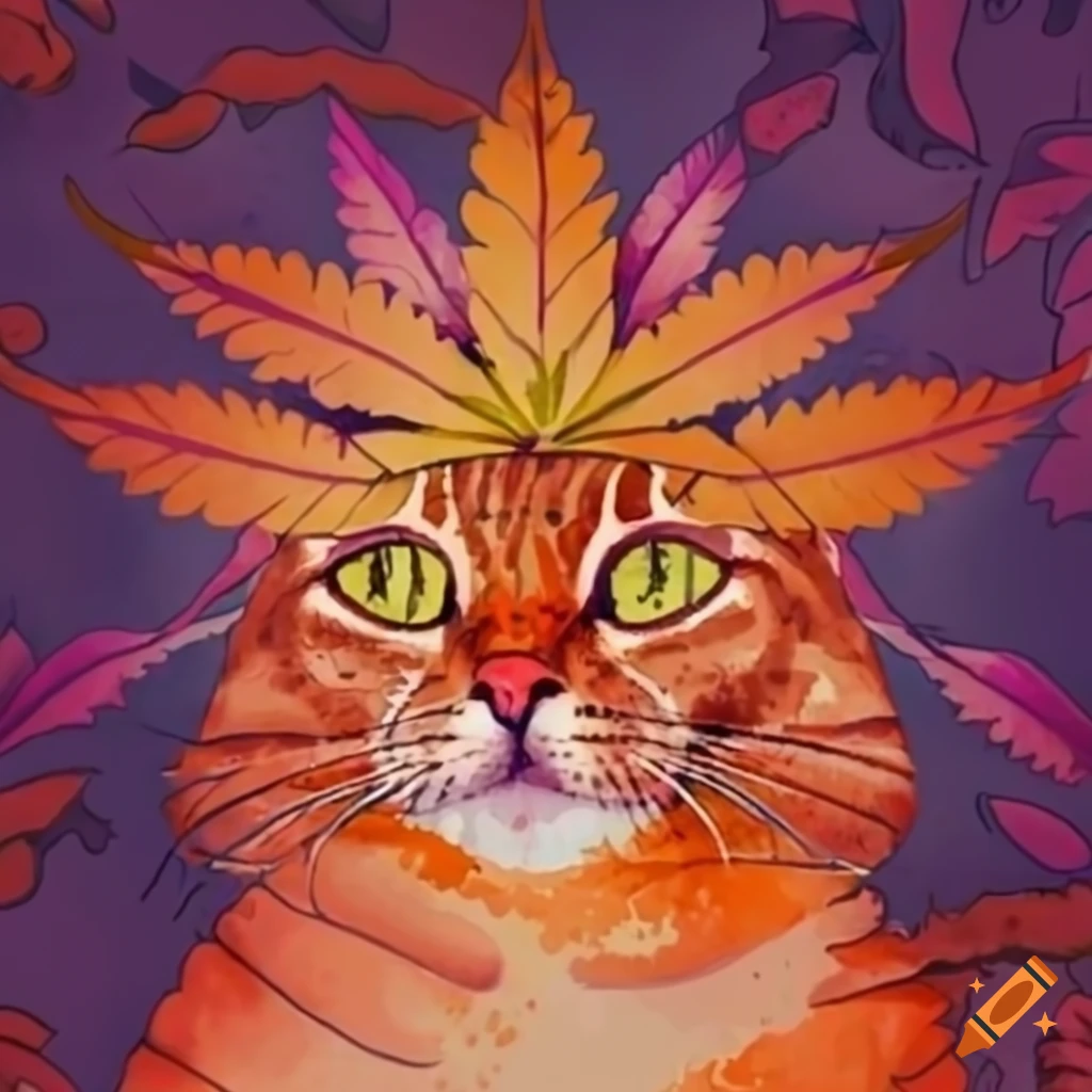 Marijuana leaf and high cats in underground album cover with orange ...