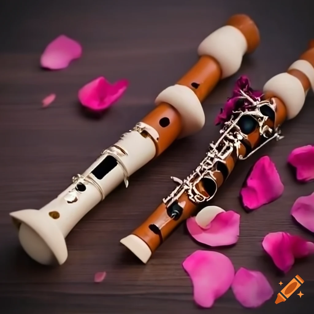 Recorder and oboe with rose petal decorations on Craiyon
