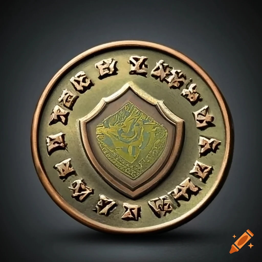 Bronze coin with engraved shield design on Craiyon