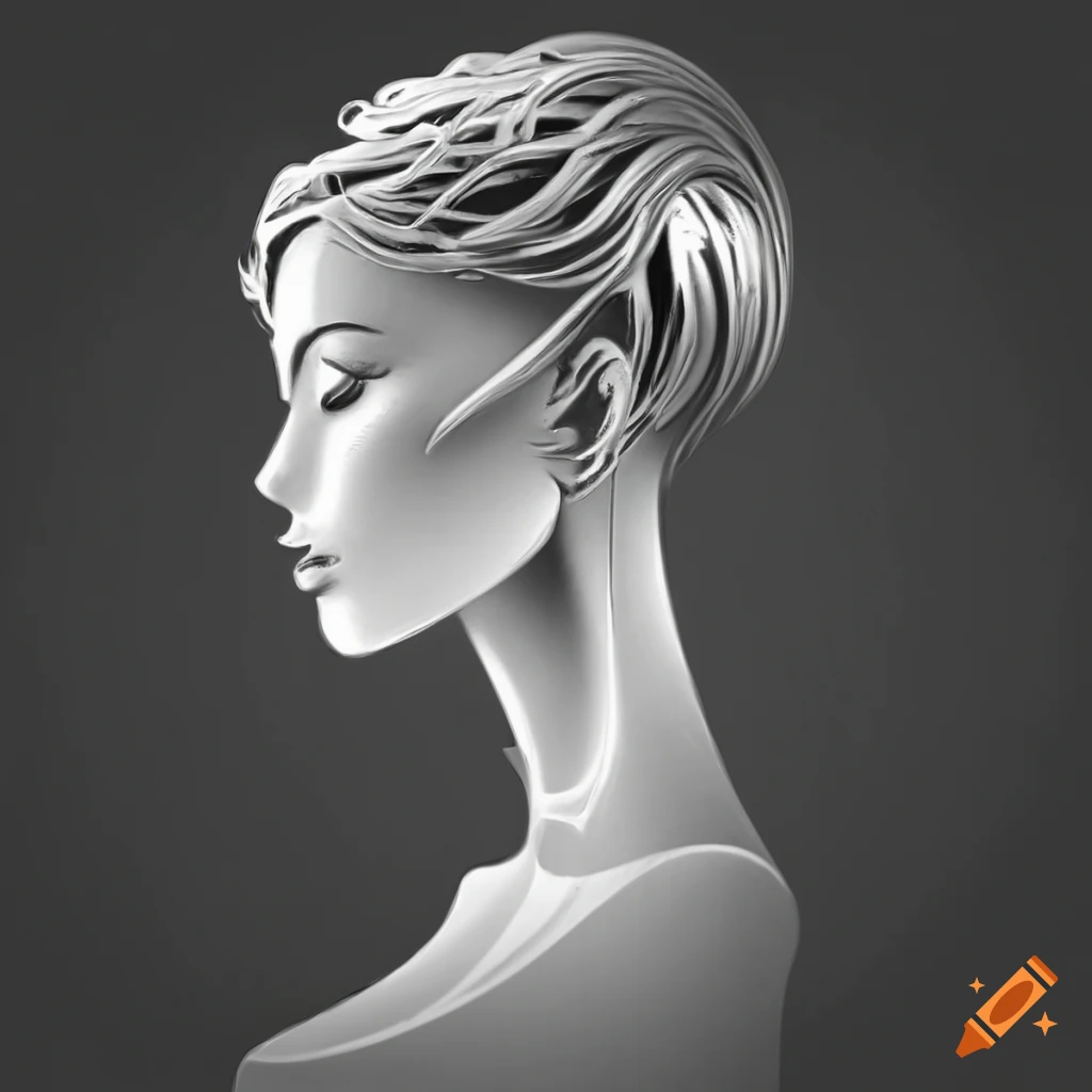 Feminine liquid metal sculpture forms in a playful style on Craiyon