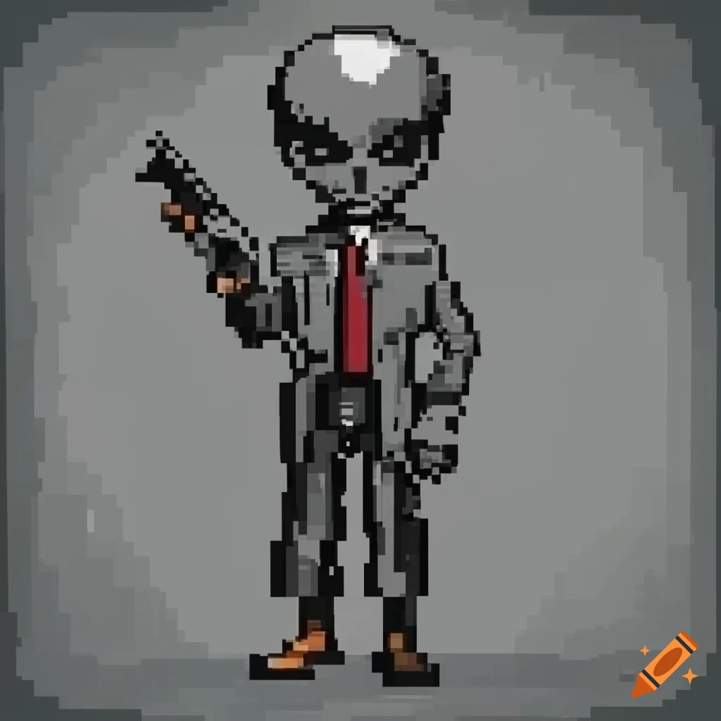 NES 8-bit pixel art of an alien gangster with a tommy gun on Craiyon