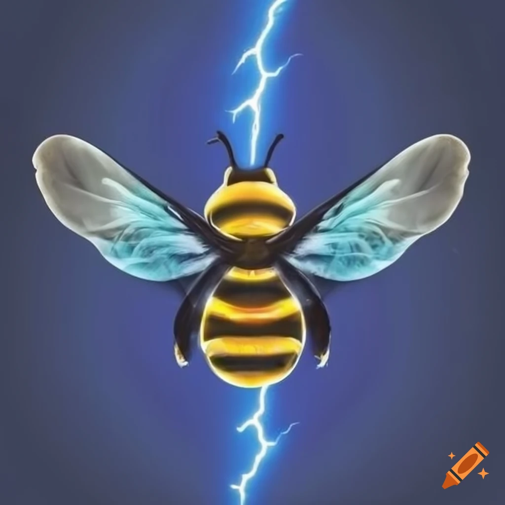 Symmetrical logo design of a bee and blue lightning bolt on Craiyon