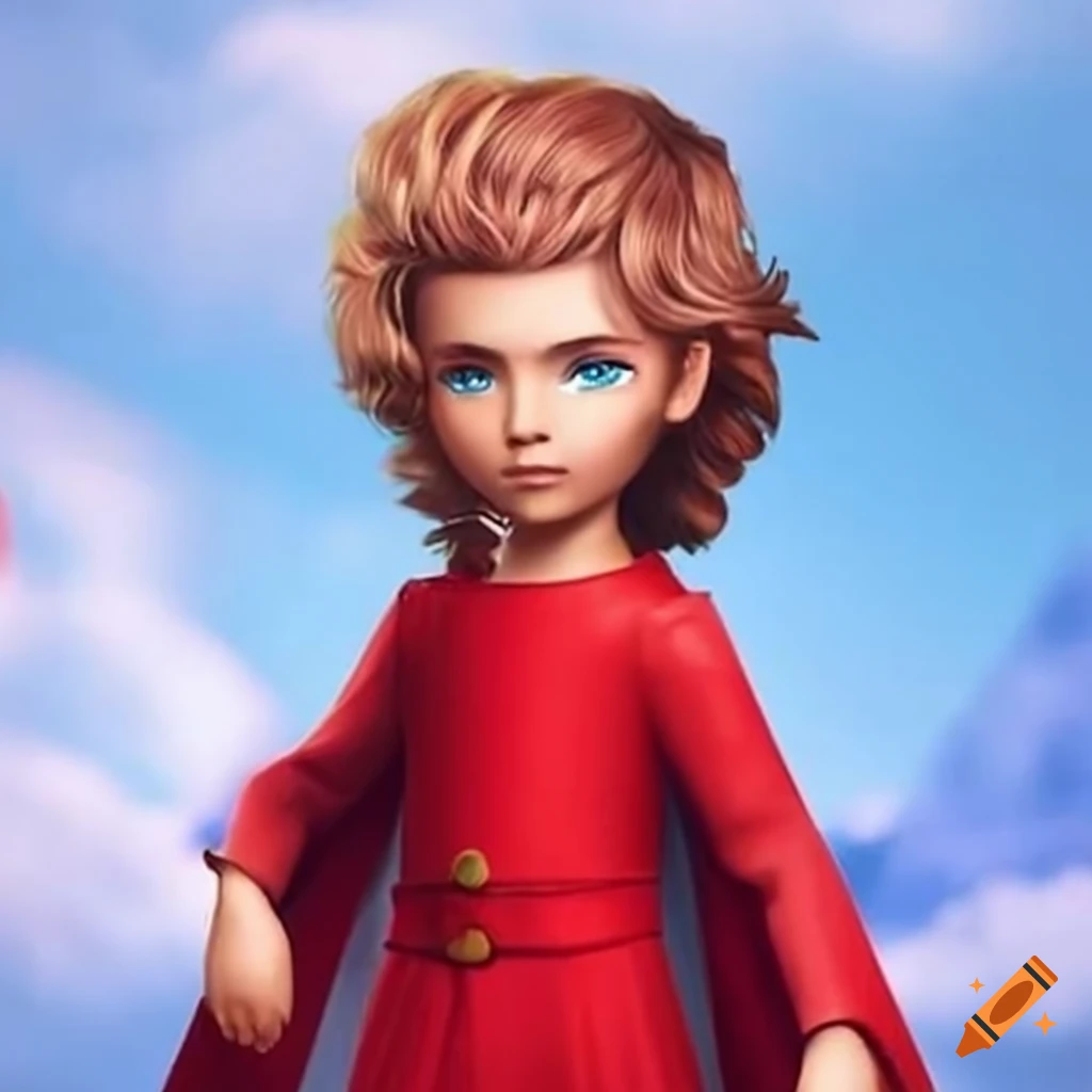 El principito: child protagonist with blond curly hair, blue prince ...