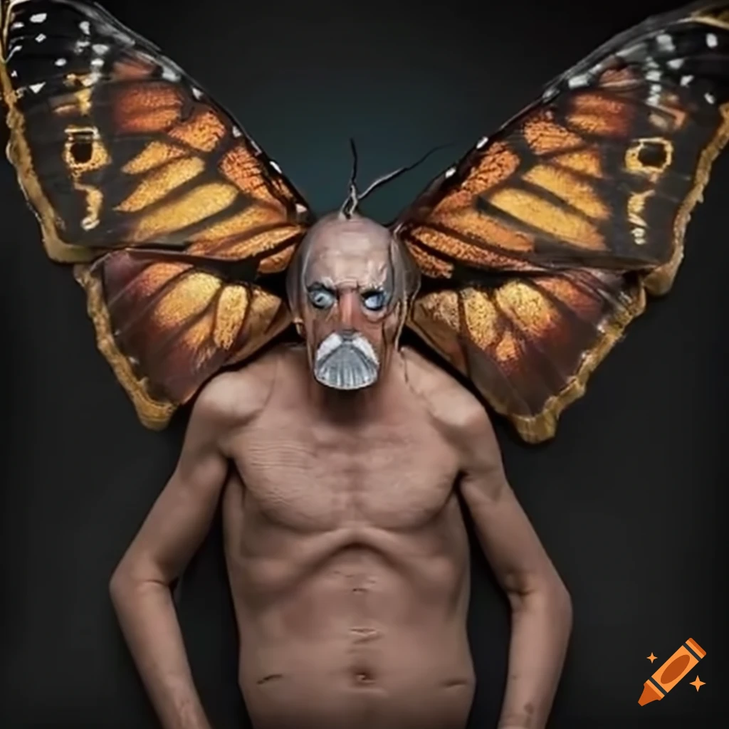 Pixelated butterfly-man superhero character on Craiyon