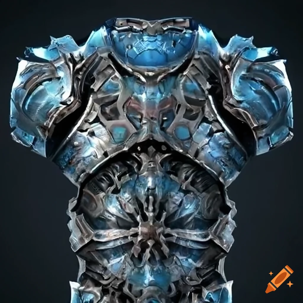 Adorned magic massive body armor in front view with vertical symmetry ...