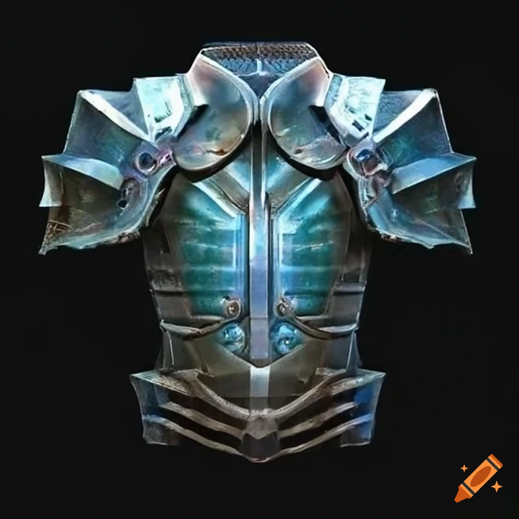 Adorned magic massive body armor with vertical symmetry in a front view ...