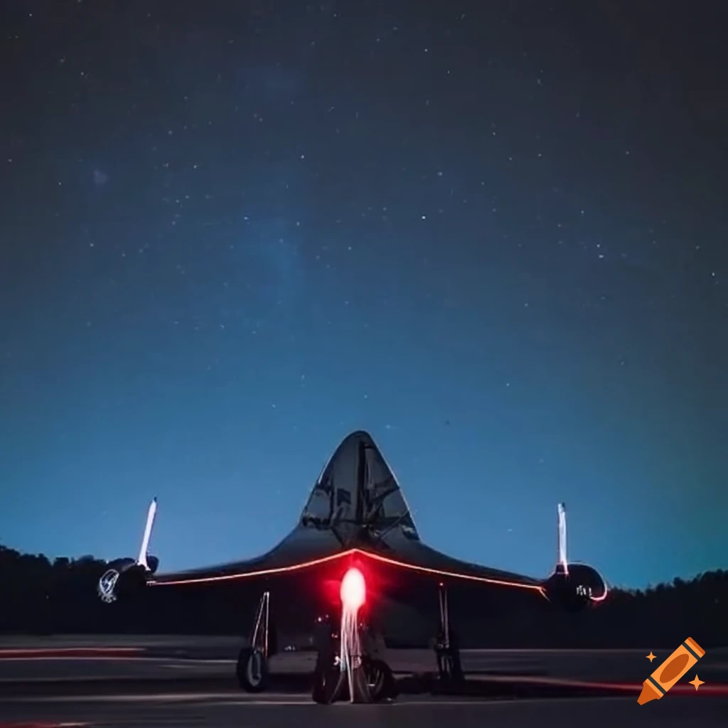 SR-71 Blackbird jet in starry night sky with shimmering trail on Craiyon