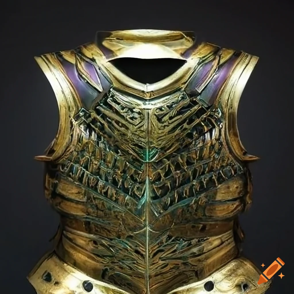 Adorned magic body armor with front view and vertical symmetry on Craiyon