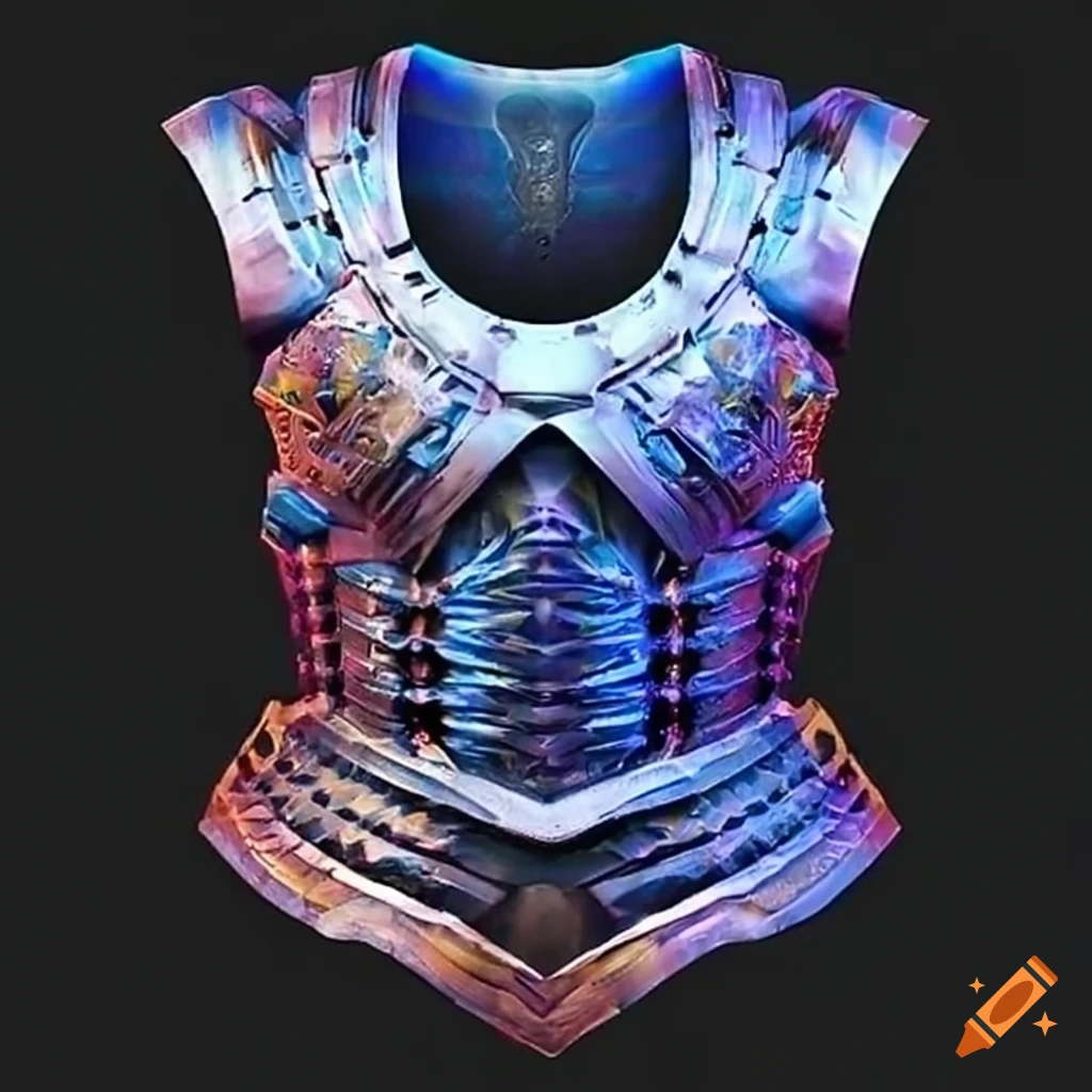 Adorned magic massive body armor in front view with vertical symmetry ...