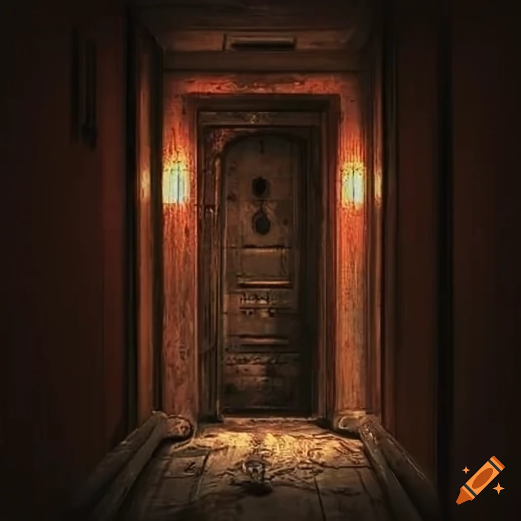 Creepy door to hotel room 666 slightly open in a rundown setting on Craiyon