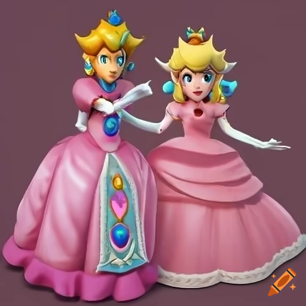 Princess Peach and Link in pink silk ballgowns at a manor on Craiyon