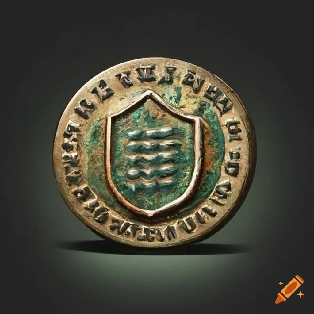 Bronze coin with shield engraving on Craiyon