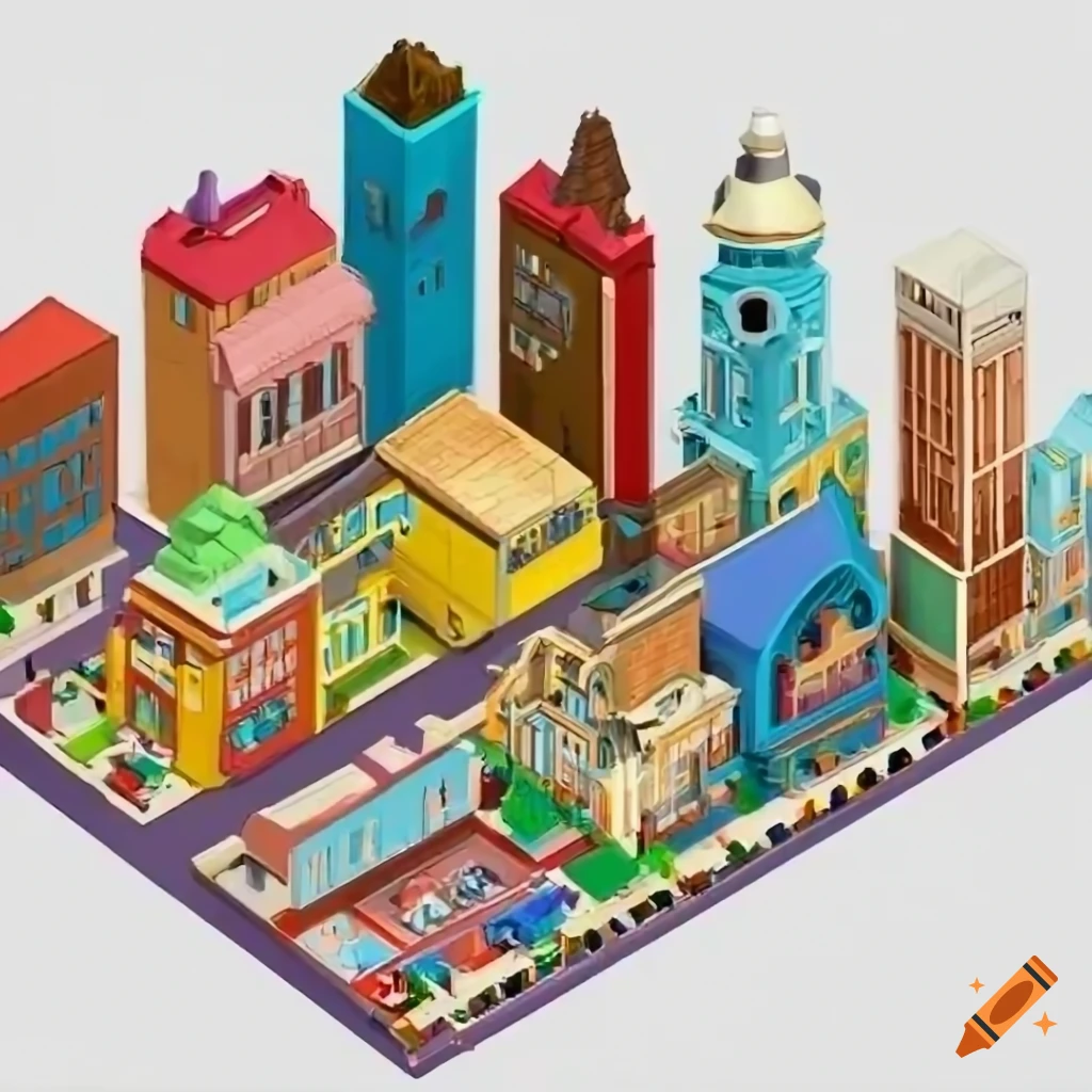 Isometric view of vibrant Springfield town from The Simpsons with ...