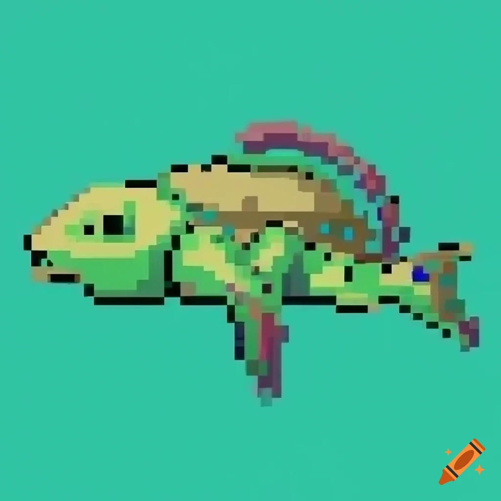Swimming green sea turtle in 8-bit pixel art style on Craiyon