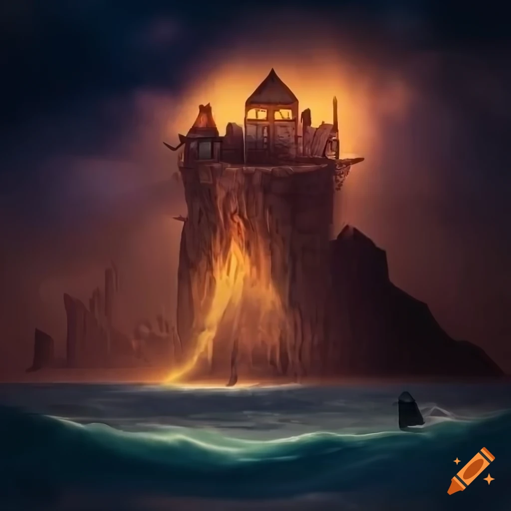 Dnd house on a cliffside overlooking the ocean on Craiyon