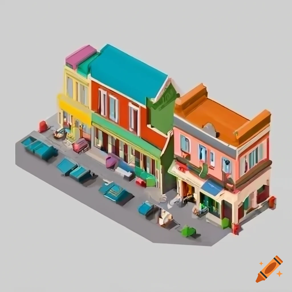 Isometric view of vibrant springfield town from the simpsons with ...