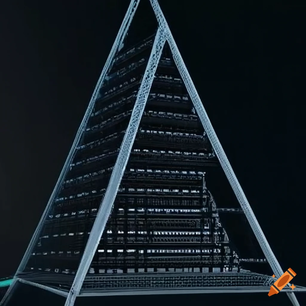 Pyramid shaped server rack in a datacenter on Craiyon