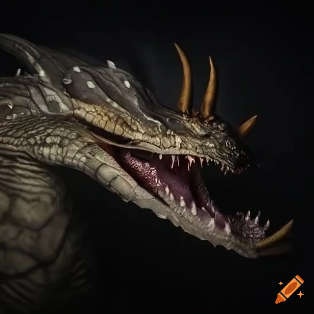 Reptilian creature resembling a Chinese dragon in an industrial polygon ...