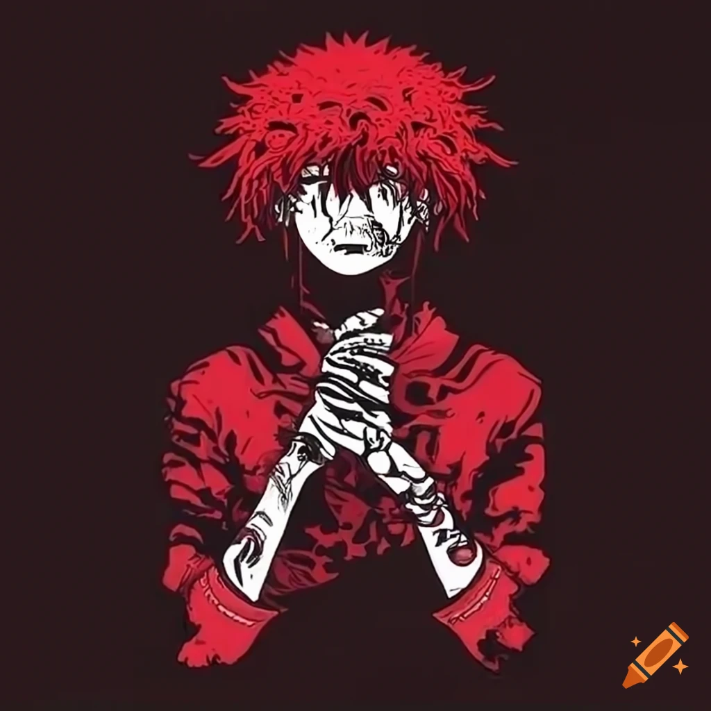 Detailed horror anime character with tattoos and intense emotion on Craiyon