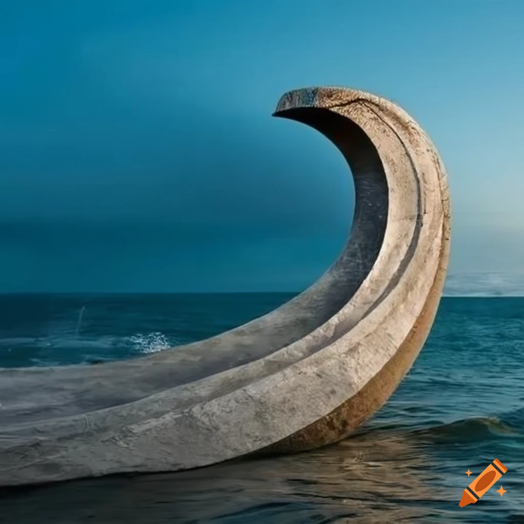 Steel and concrete sculpture of ocean waves on Craiyon