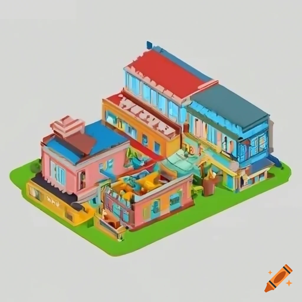 Isometric view of vibrant Springfield town from The Simpsons with ...
