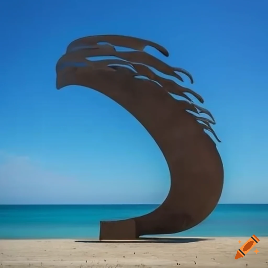 Steel and concrete sculpture of ocean waves on Craiyon