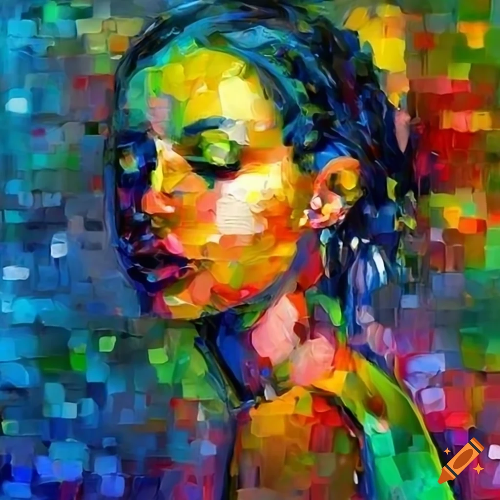 High resolution abstract profile portrait oil painting with shiny ...