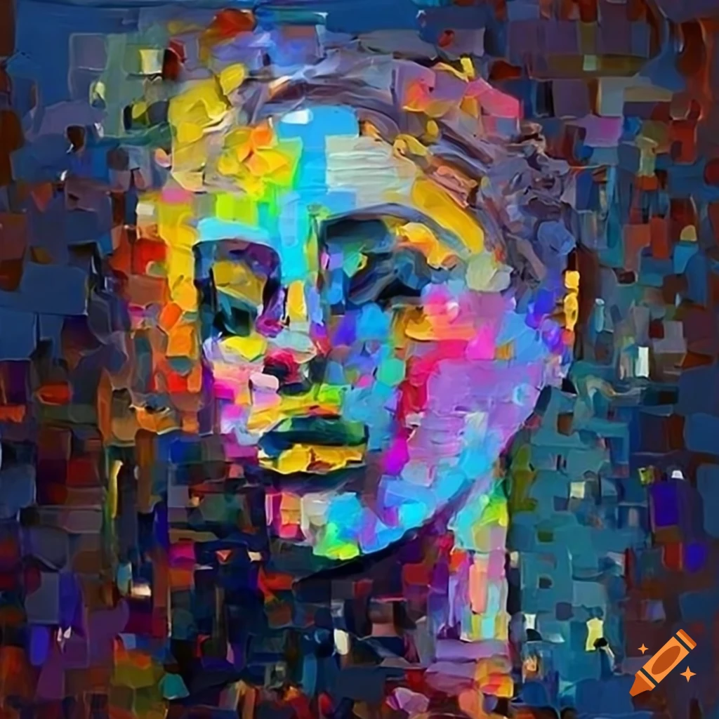 High resolution abstract profile portrait oil painting with shiny ...