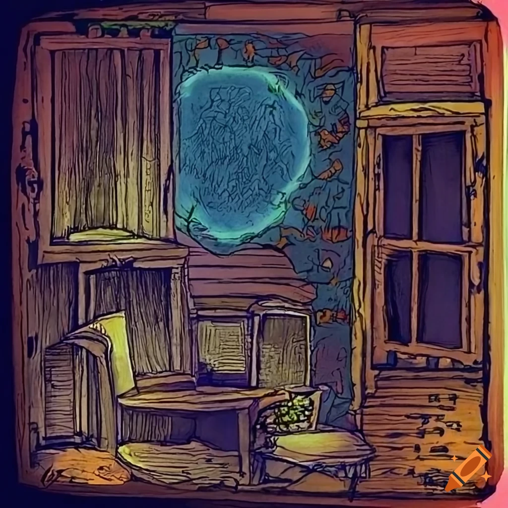 Detailed pen and ink illustration of a decrepit cellar with eerie ...