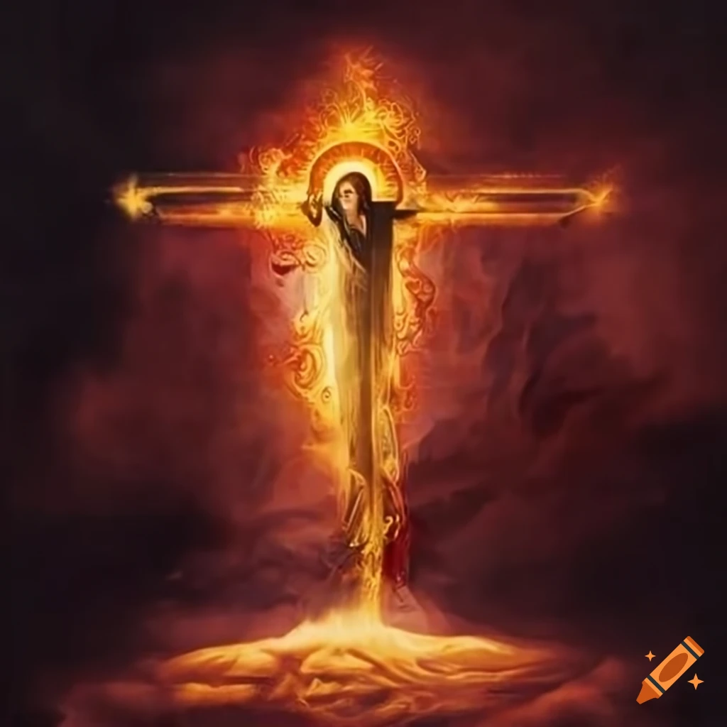Jesus Christ holding a flaming sword of divine truth and illumination ...