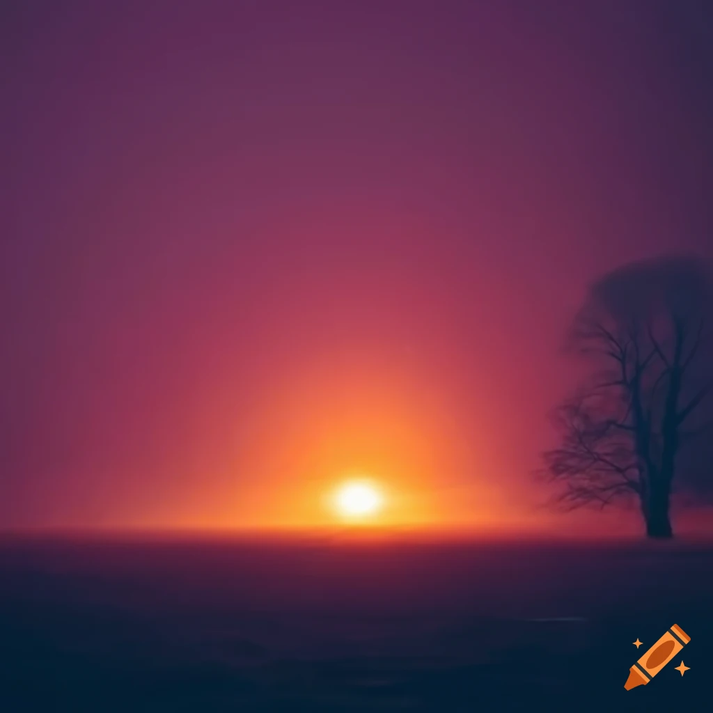 Spooky sunset with mysterious fog over an open field on Craiyon