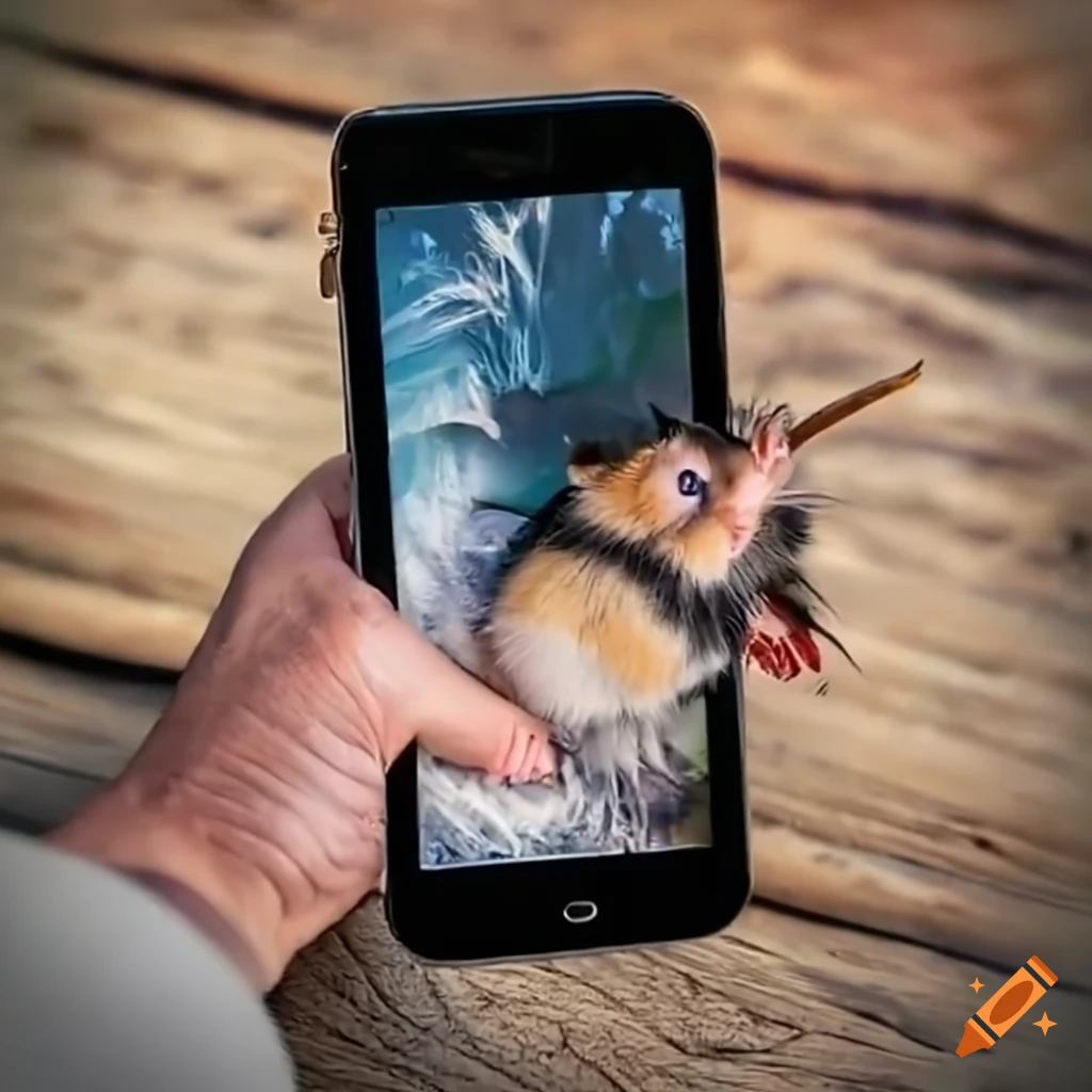 Hamster surfing on a smartphone in a chocolate river on Craiyon