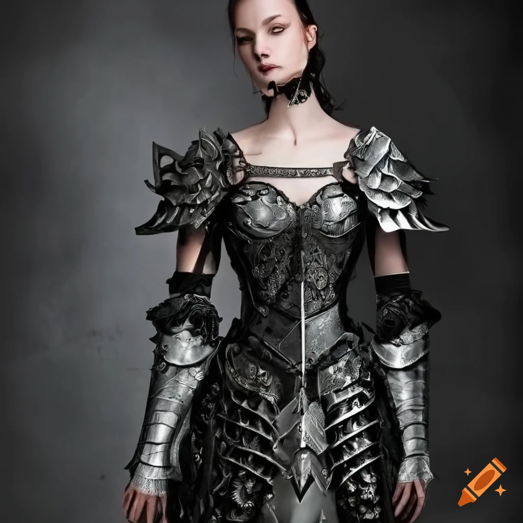 Black wedding dress with intricate floral engravings and futuristic ...