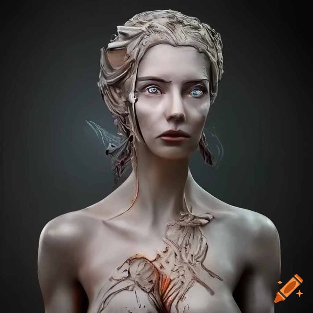 Dynamic feminine sculpture in molten metal and concrete on Craiyon