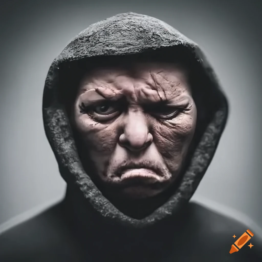 Funny square concrete face with a disgusted expression on Craiyon