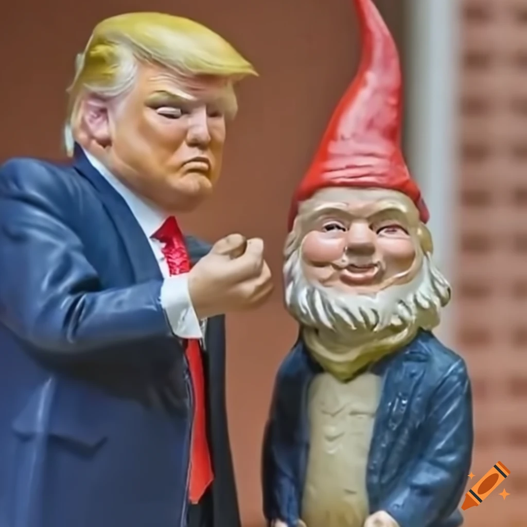 Donald Trump with a JD Vance garden gnome on Craiyon