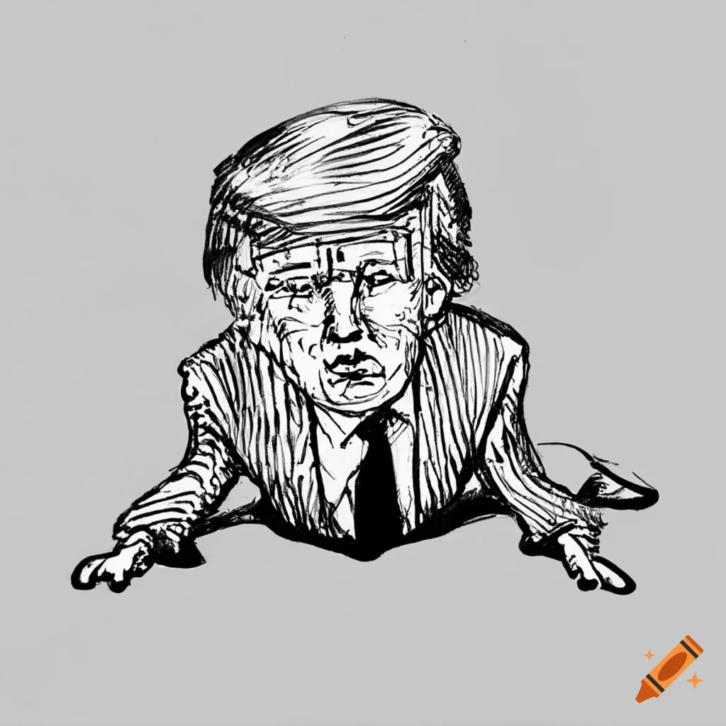 Political figure crawling in vintage ink style drawing on Craiyon