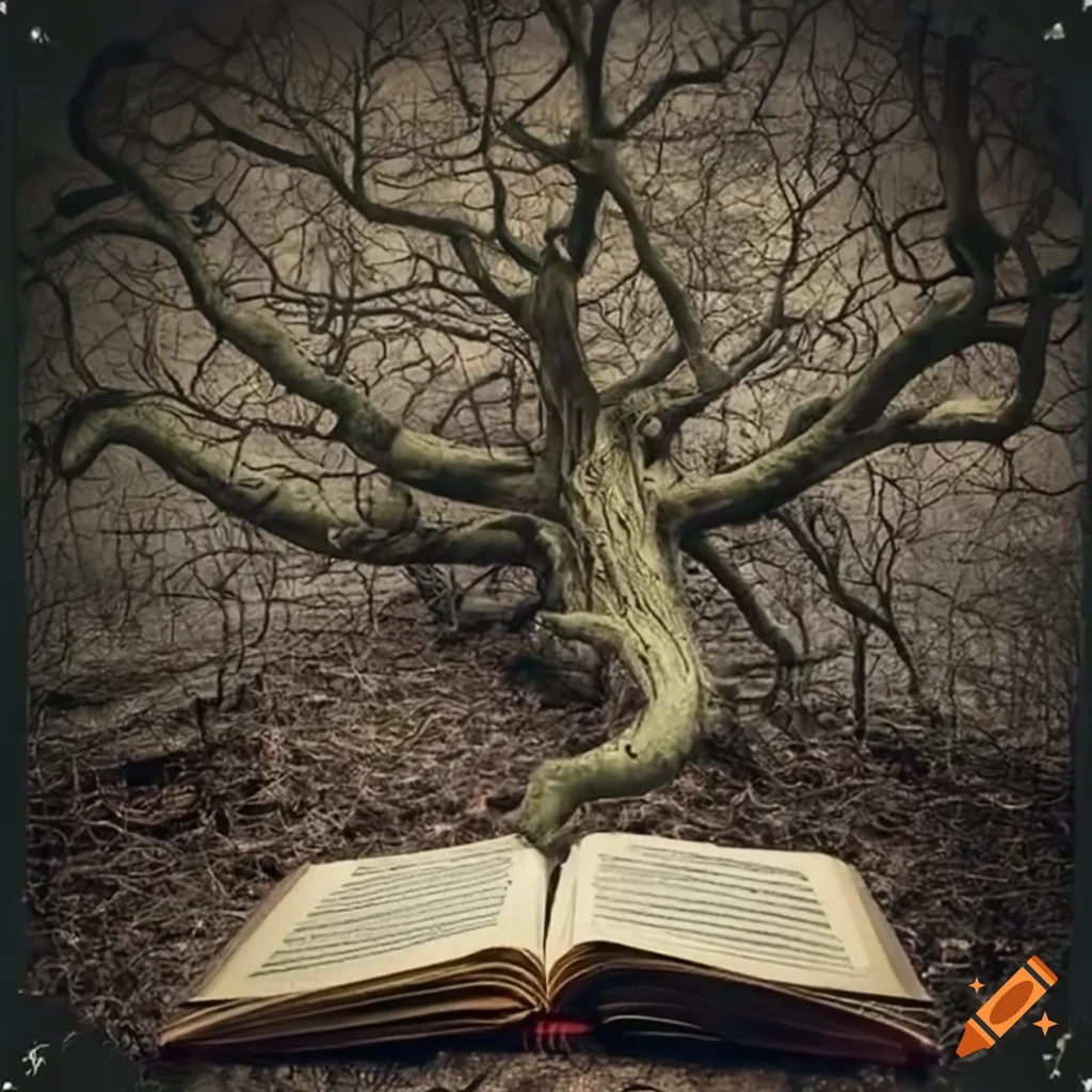 Mysterious tree with brain-like branches and an open book on Craiyon