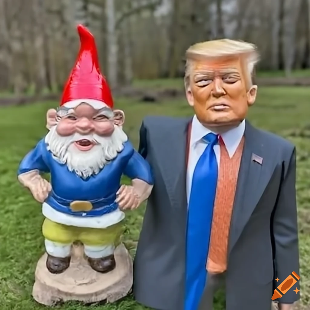 Political satire with Donald Trump and JD Vance as a garden gnome on ...