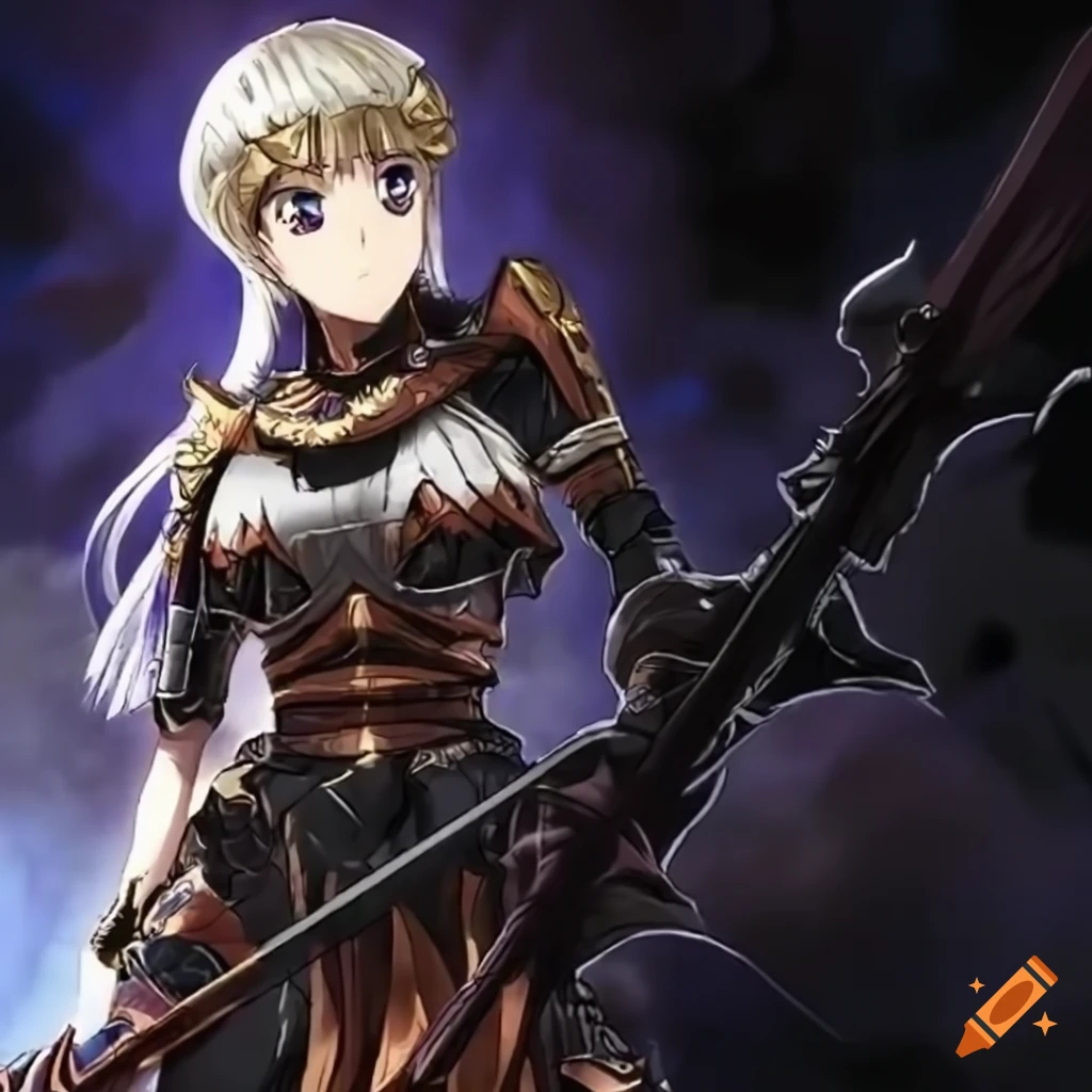 Anime characters in a medieval fantasy setting with weapons on Craiyon