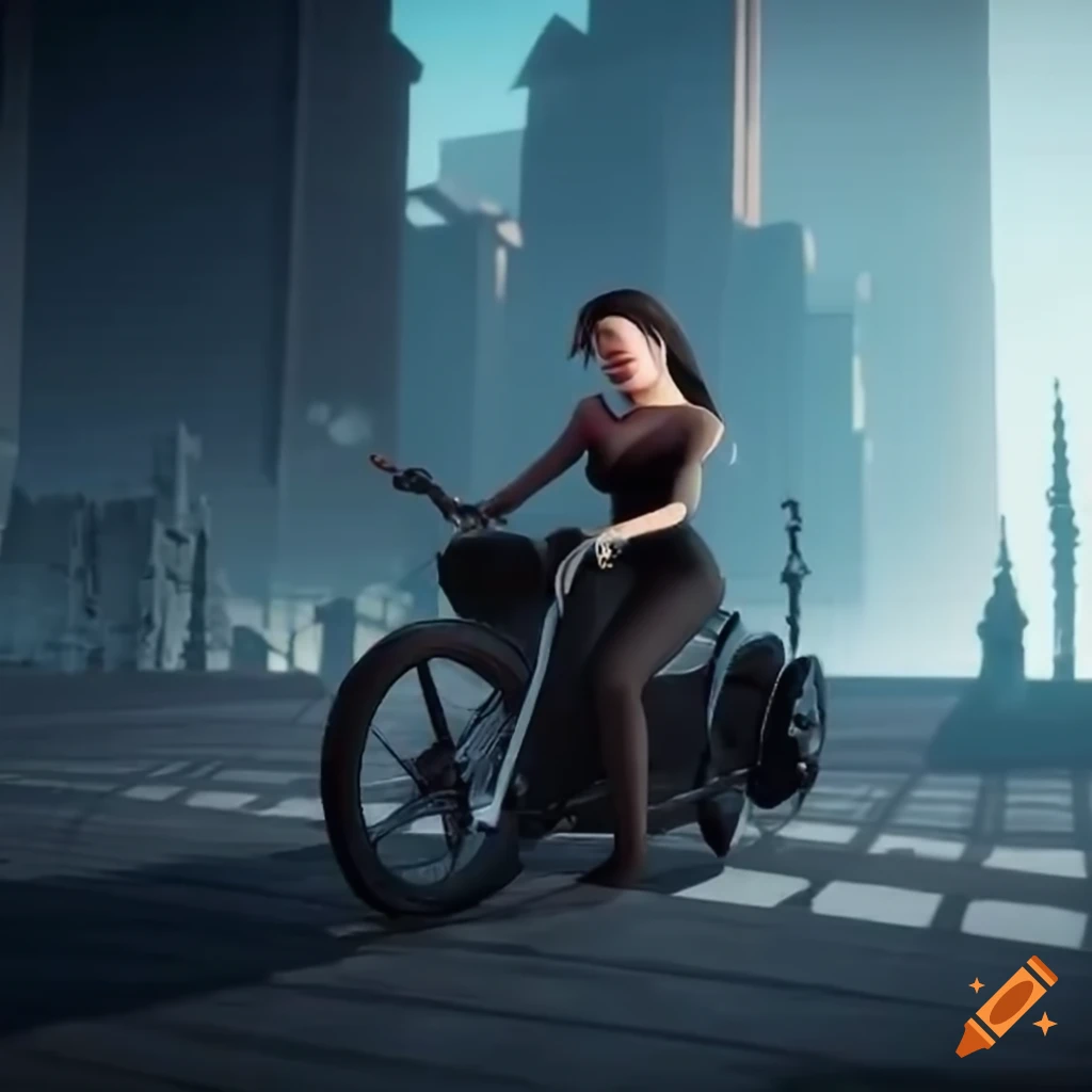 Girl riding a bike in hd unreal engine render on Craiyon
