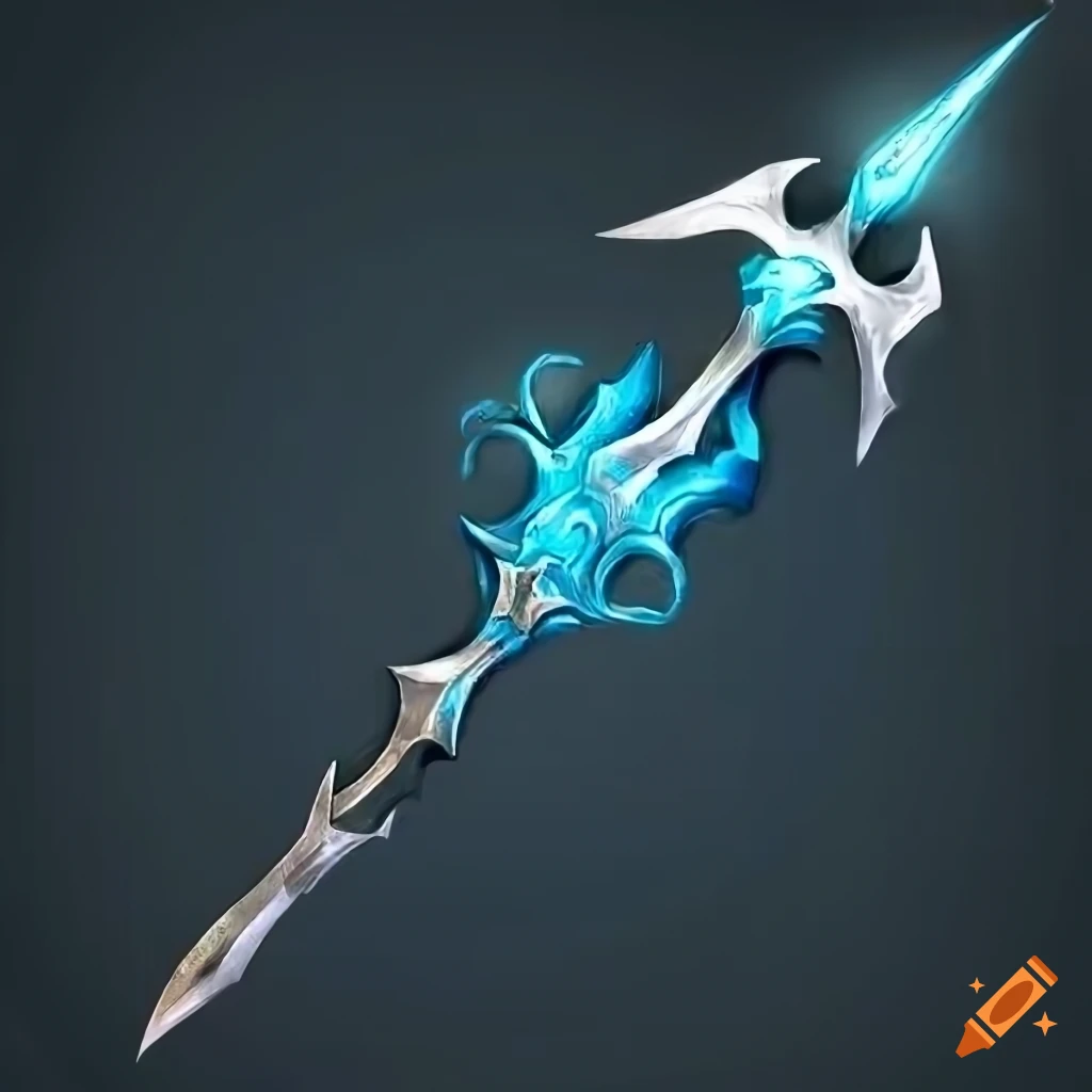 Legendary silvered trident with glowing blue forks on Craiyon