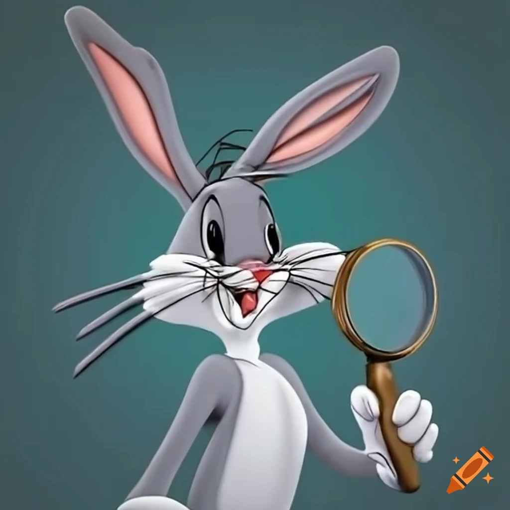 Bugs bunny examining with a magnifying glass on Craiyon