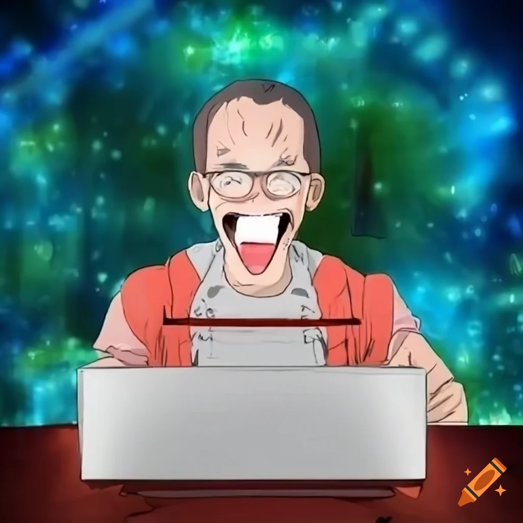 Overworked middle-aged male techie with glasses yelling at computer in ...