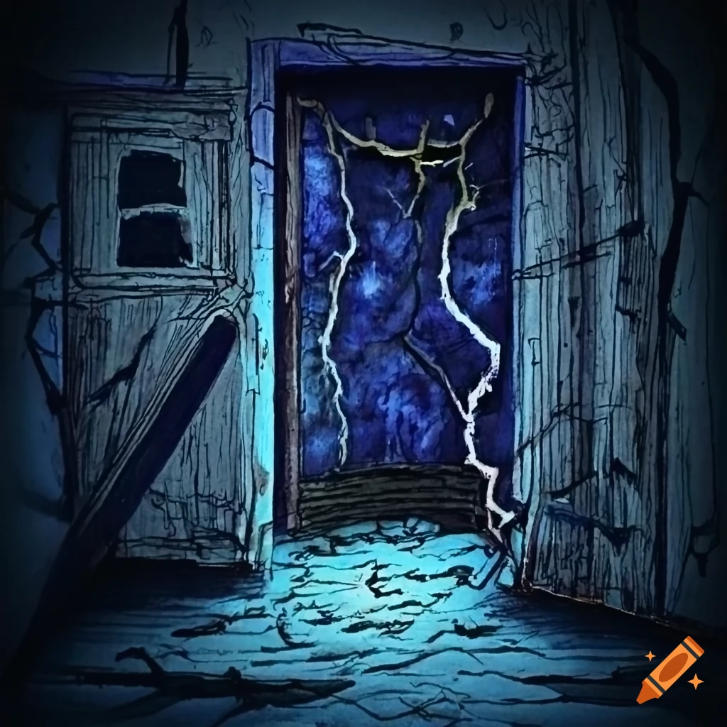 Detailed pen and ink illustration of a decrepit cellar with eerie ...