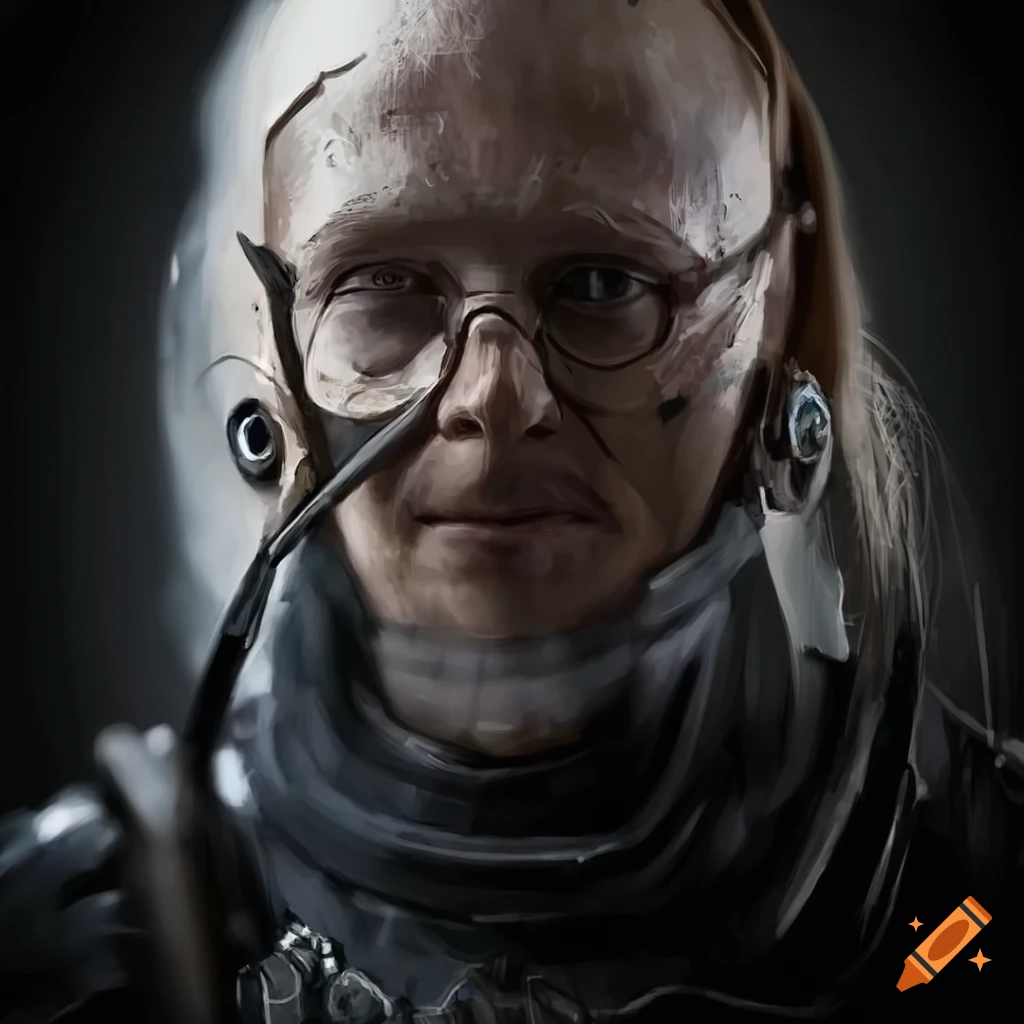 Sci-fi portrait of a tech priest mechanicus magos with captivating eyes ...